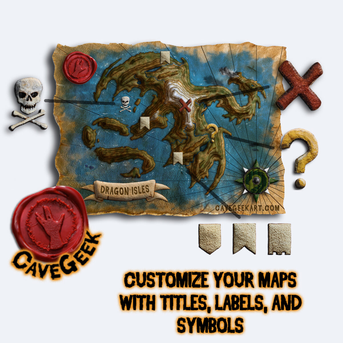 Dragon Isles Map Digital Asset Pack - Cave Geek Art