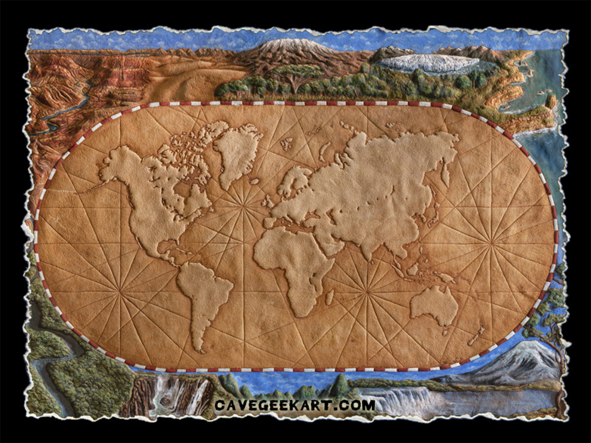 Earth's Natural Wonders Color World Map Reproduction - Cave Geek Art