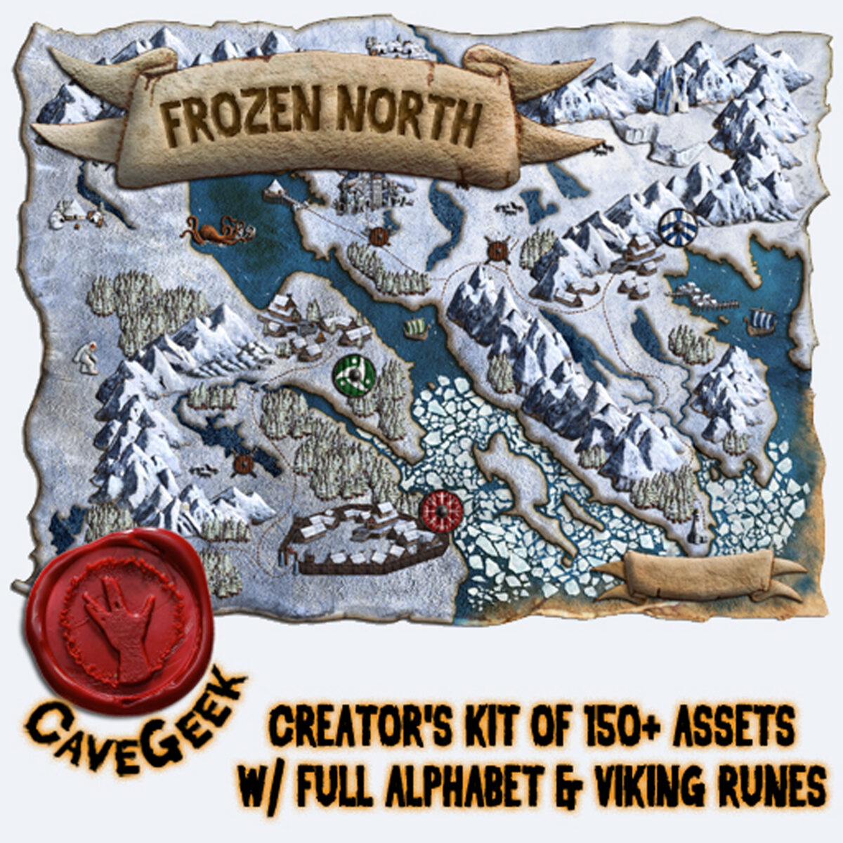 Frozen North Map Digital Asset Pack - Cave Geek Art