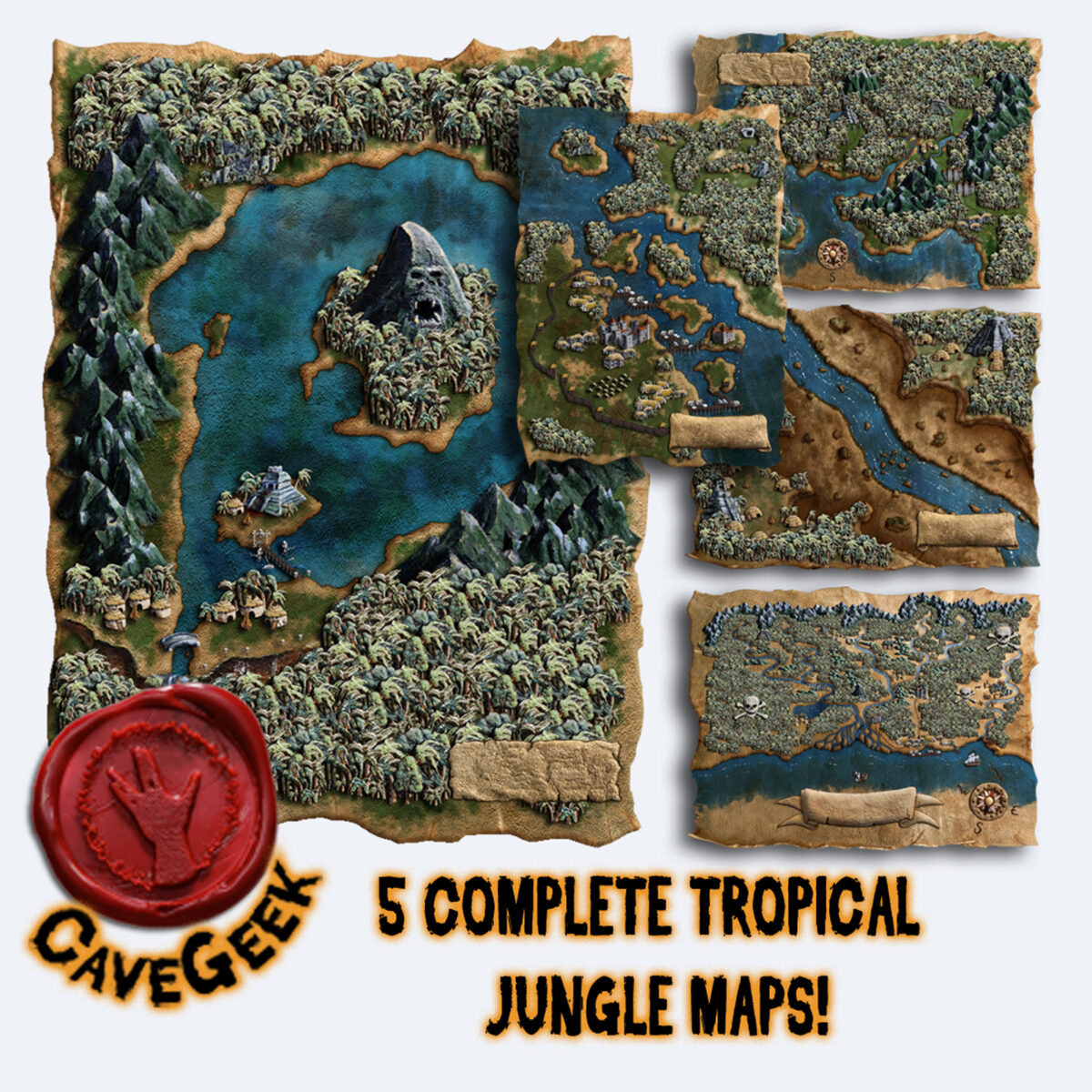 Jungle Adventures Map Digital Asset Pack - Cave Geek Art