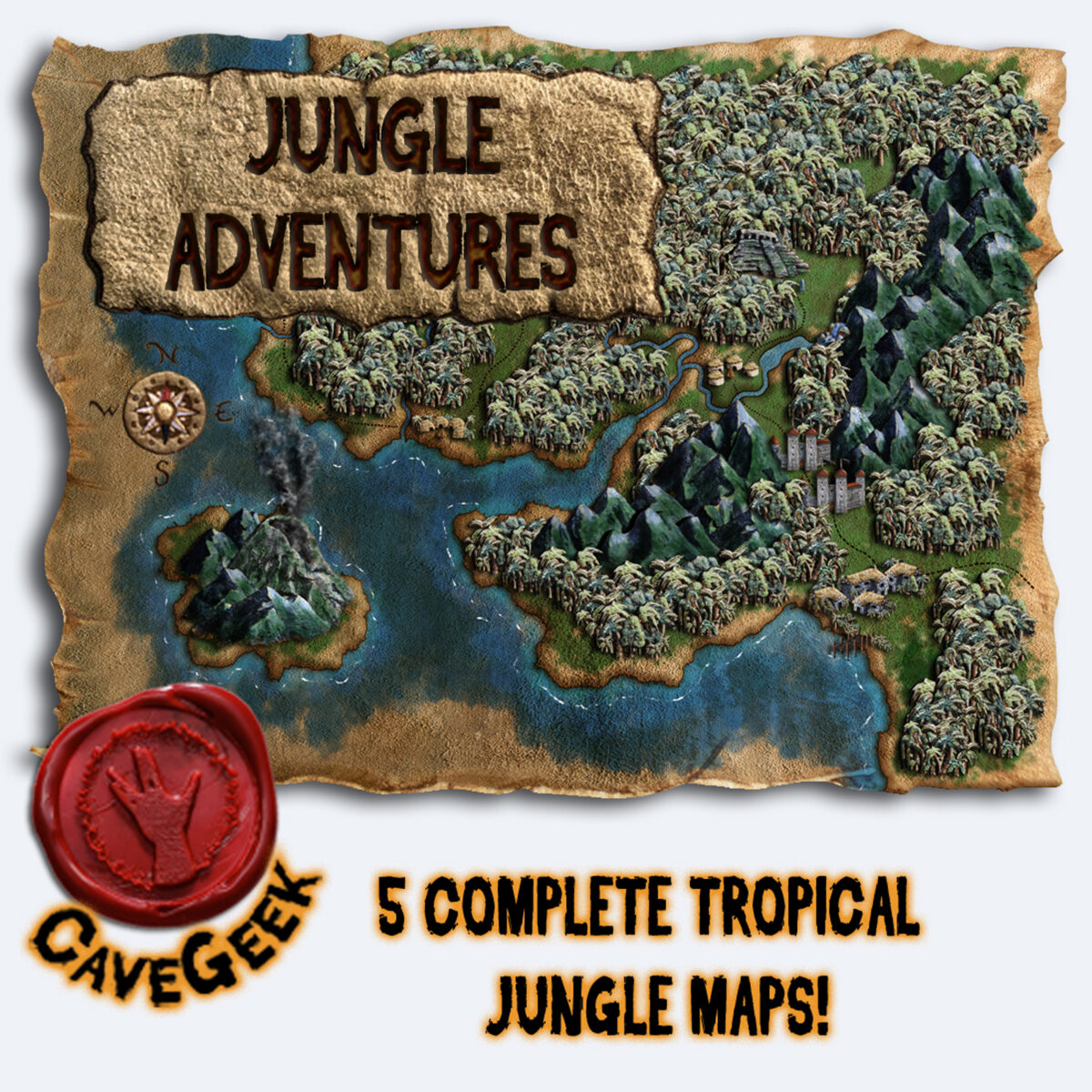 Jungle Adventures Map Digital Asset Pack - Cave Geek Art